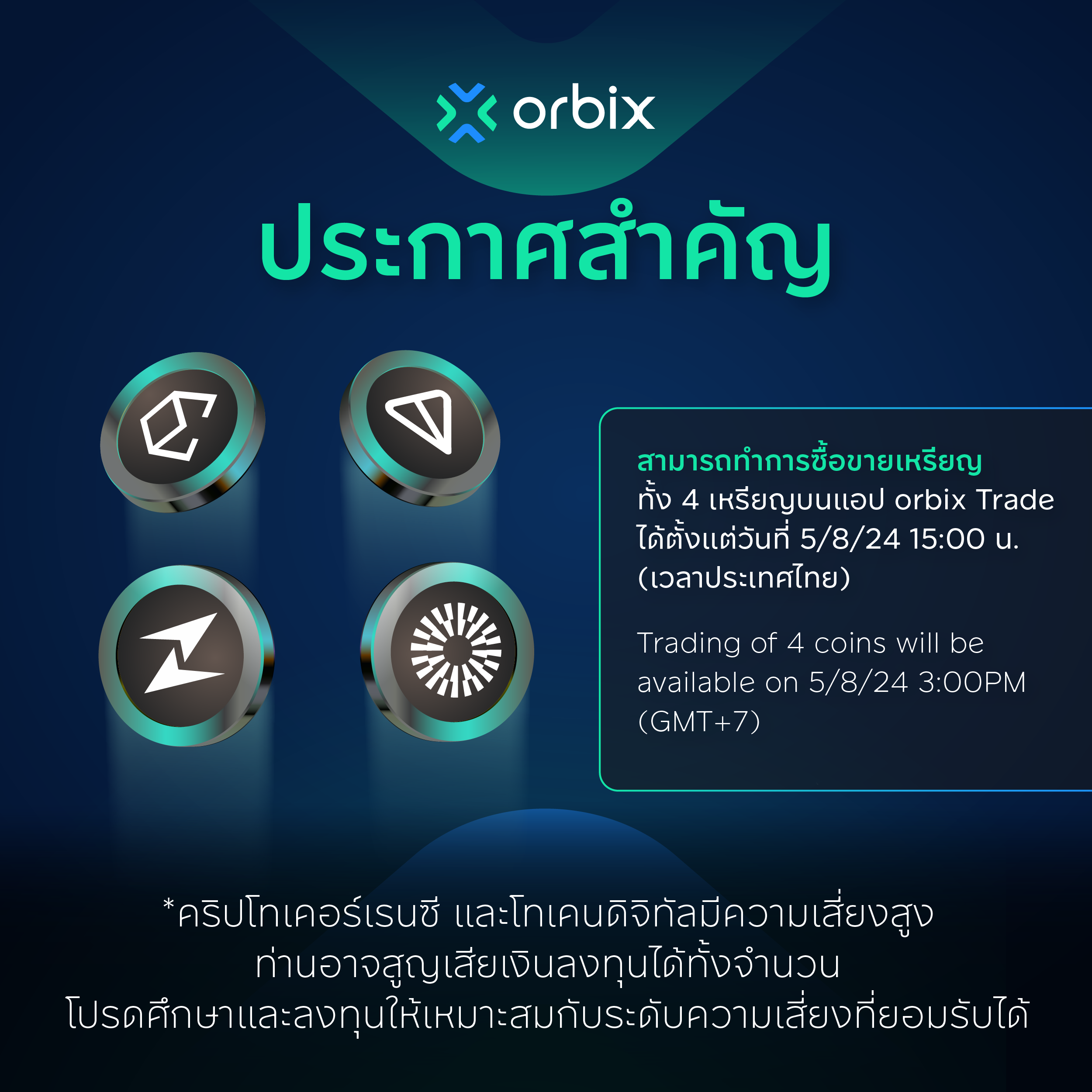 ประกาศสำคัญ: ลูกค้าสามารถทำการซื้อขายหรียญ Zentry ($ZENT), Ethena ($ENA ...