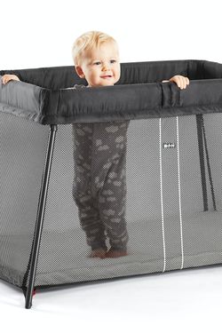 Travel Crib Light Black, Bundle with Fitted Sheet