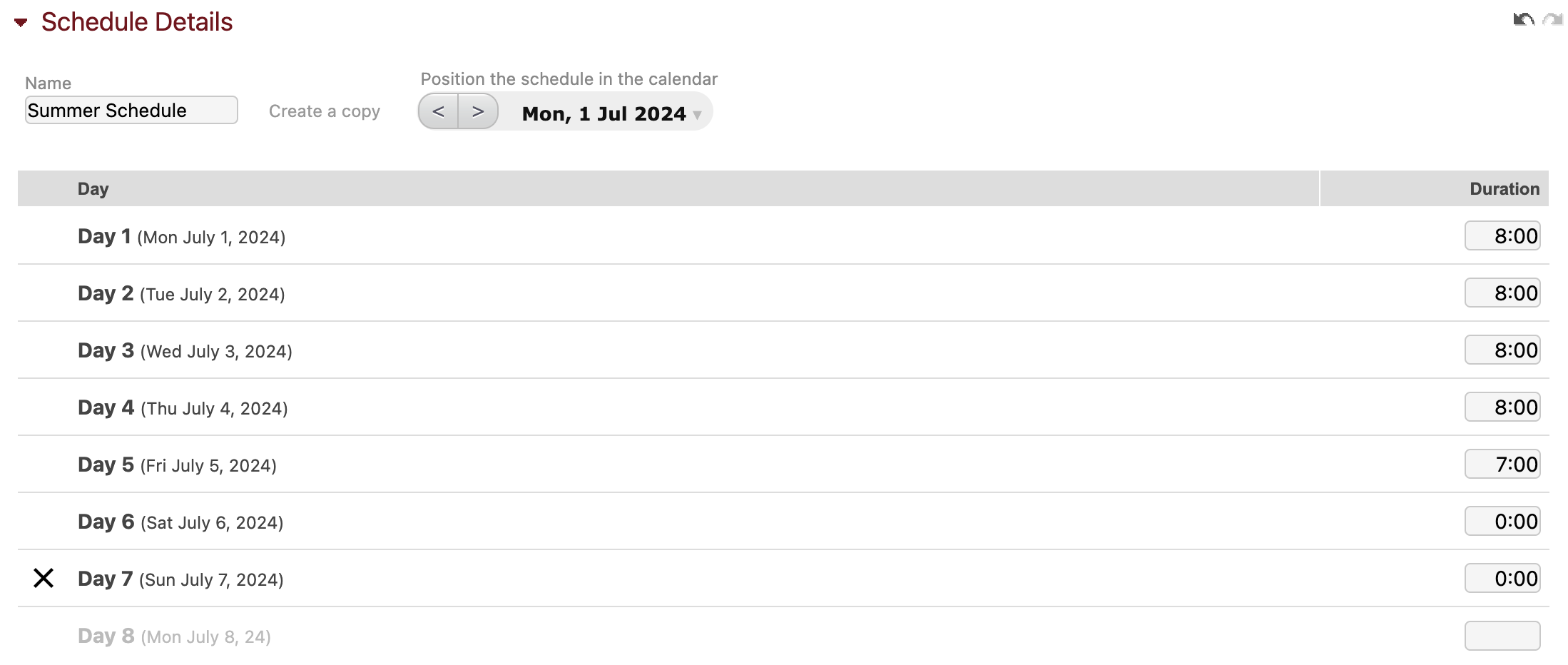 Beebole Documentation: Work Schedules