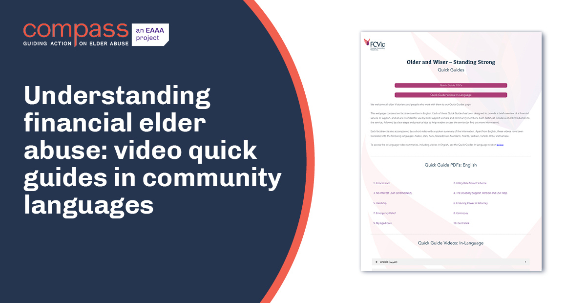 Understanding financial elder abuse: video quick guides in community languages - Compass