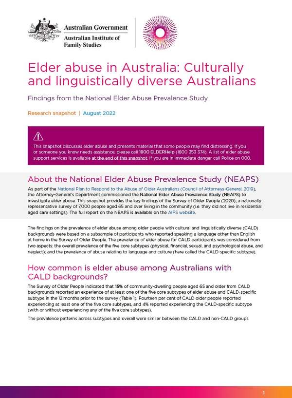 Elder Abuse in Australia: Culturally and linguistically diverse ...