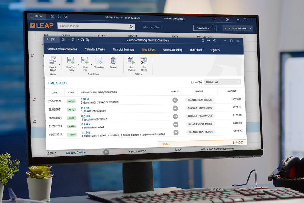 Matter Activity Recording (AutoTime) | LEAP Legal Software