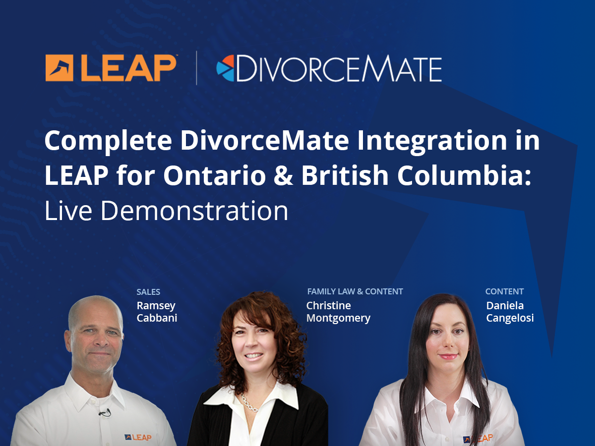 DivorceMate in LEAP: Live Demonstration | LEAP Legal Software Canada