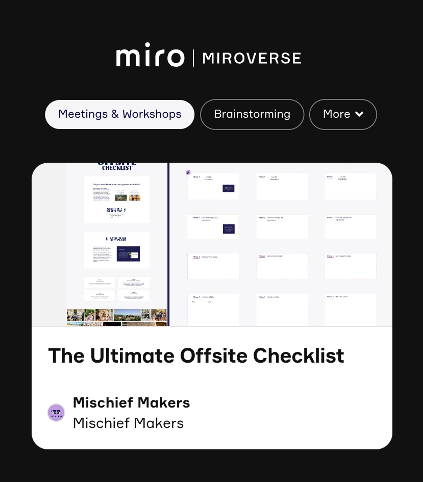 Facilipedia | Miro template - The Ultimate Offsite Checklist | Mischief ...
