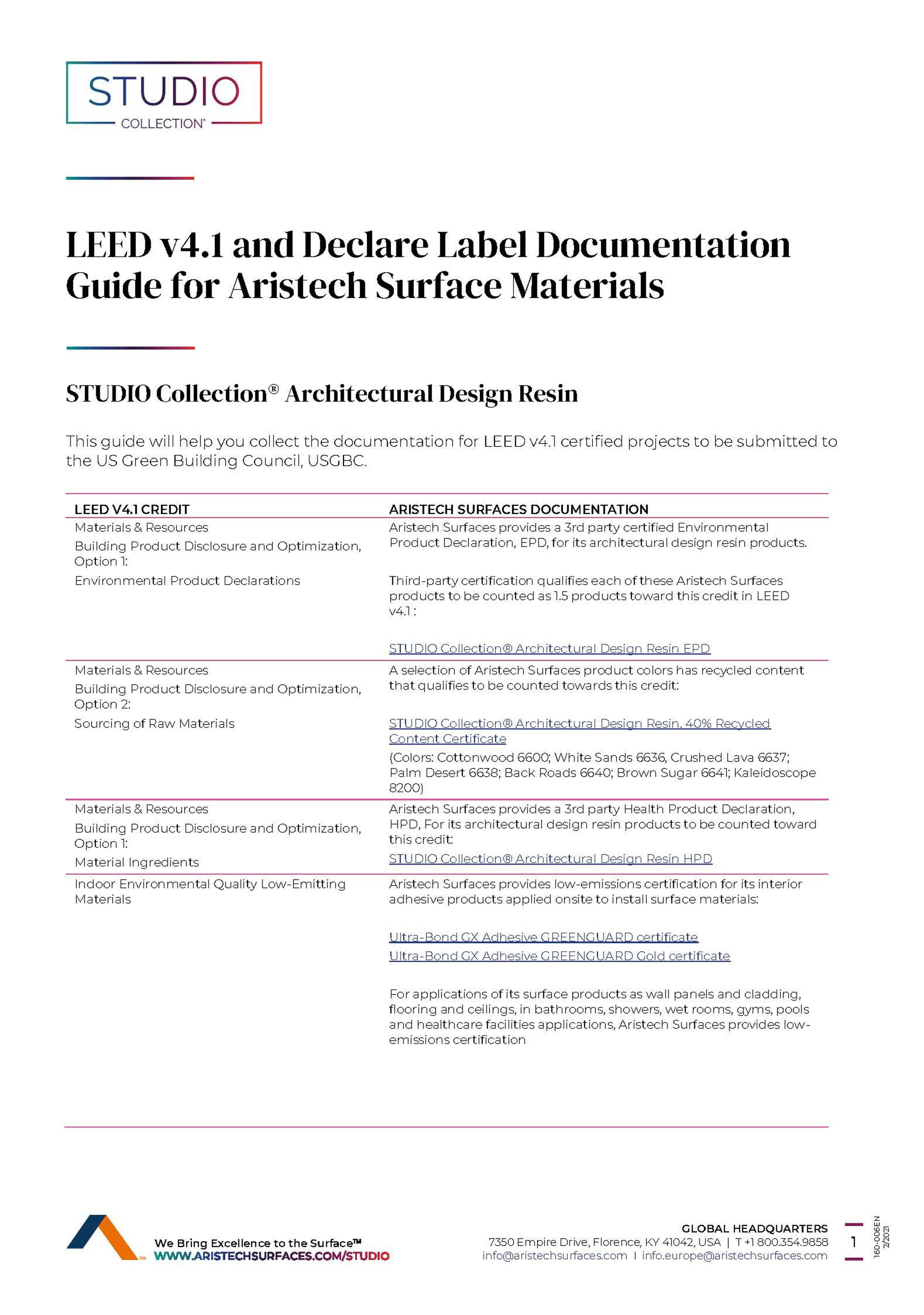 Sustainable Initiatives | Aristech Surfaces