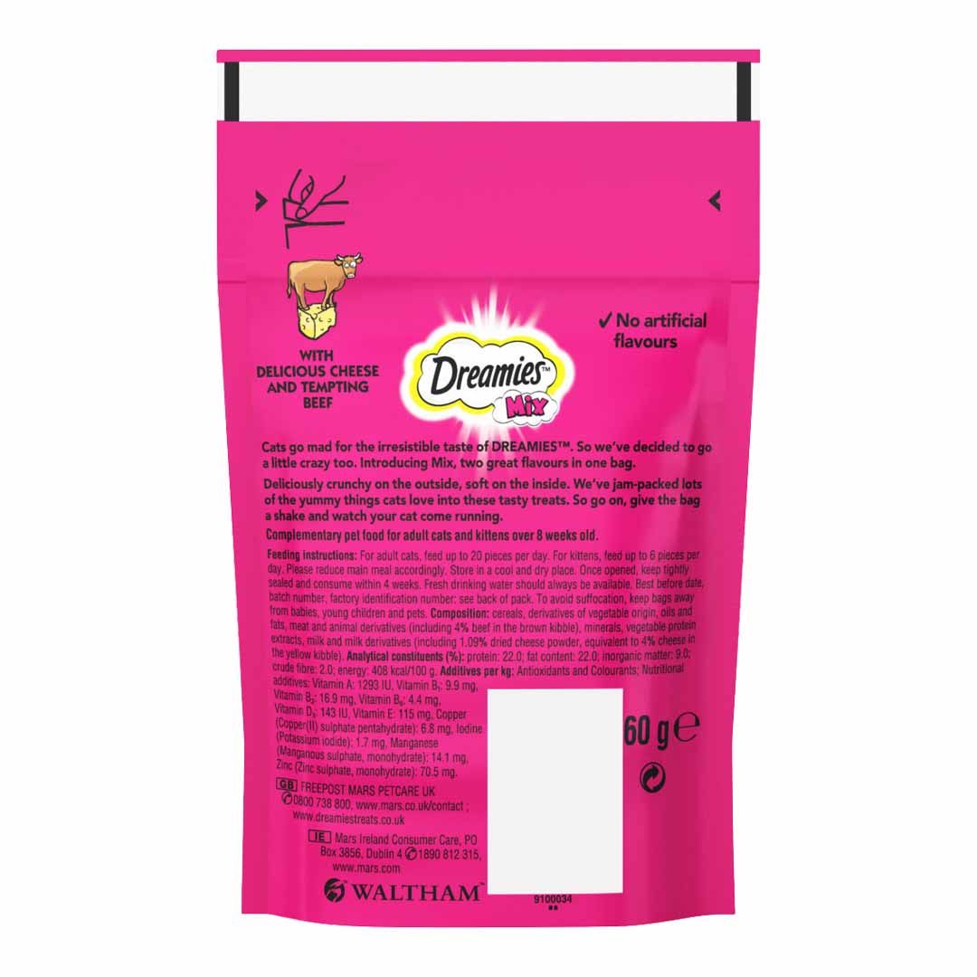 Dreamies Mix with Delicious Cheese and Tempting Beef 60g | Cat Treats