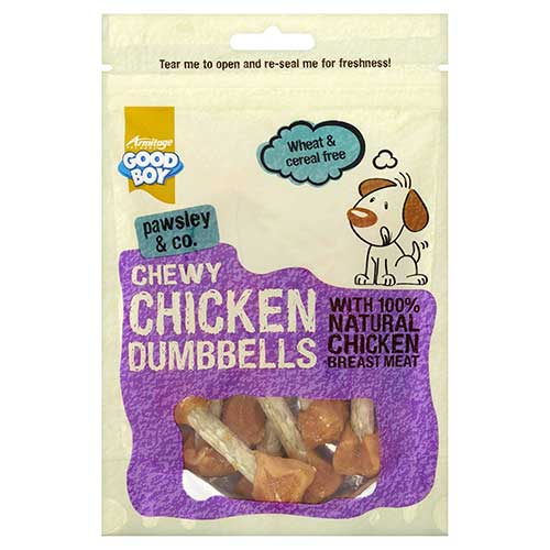 Good Boy Pawsley & Co Chewy Chicken Dumbbells | General Dog Treats
