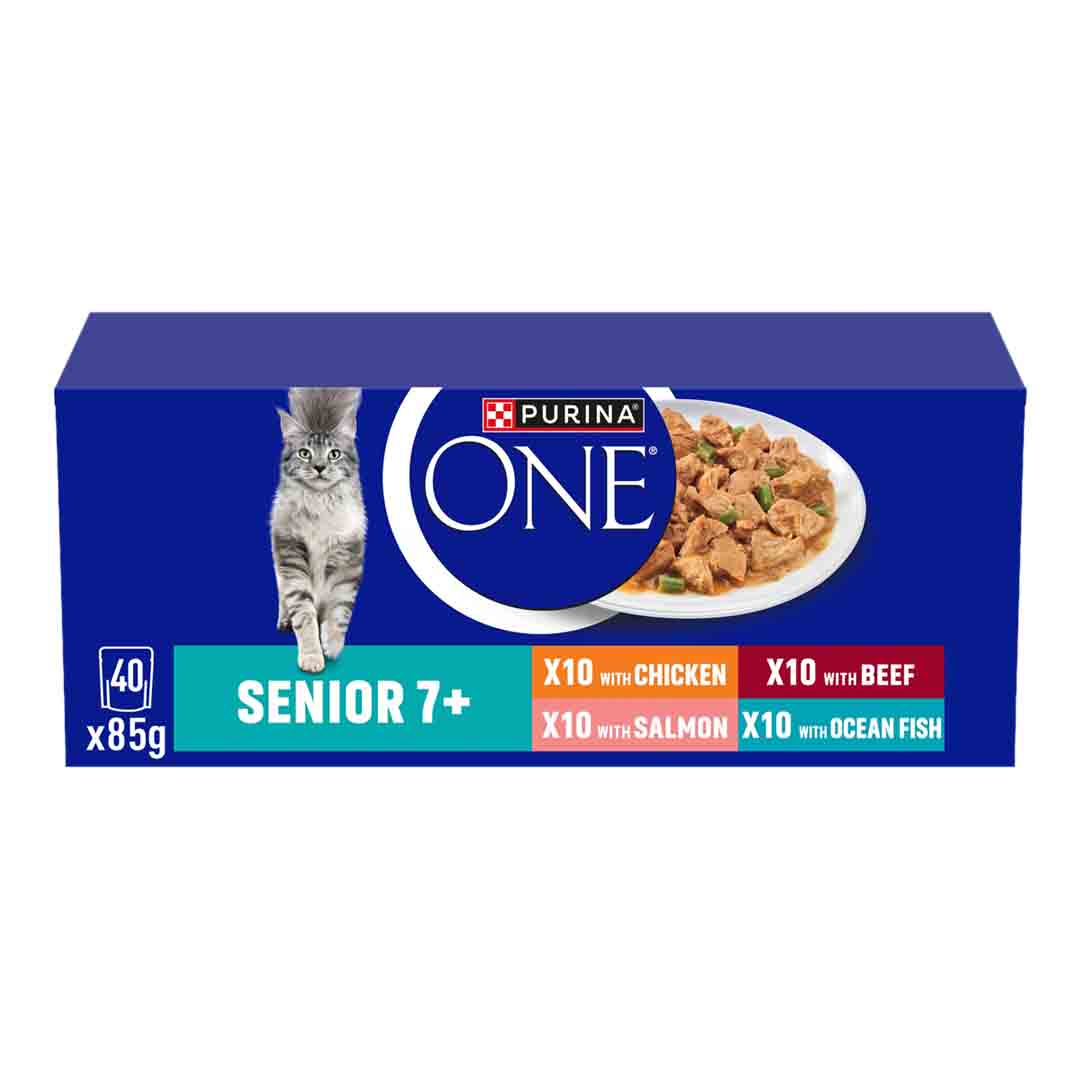 PURINA ONE Senior 7+ Mini Fillets Mixed Selection Wet Cat Food 40x85g ...