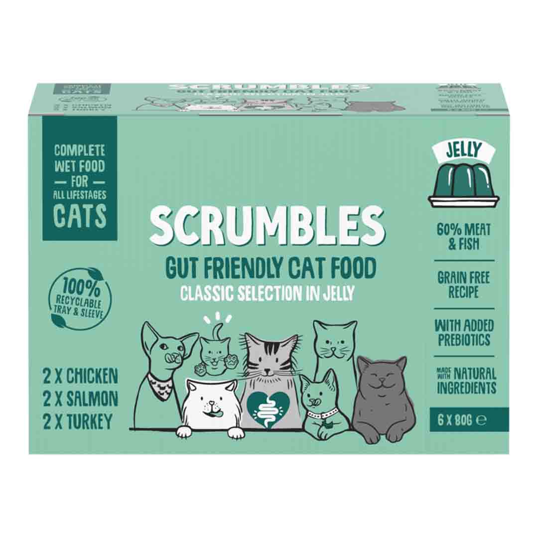 Scrumbles Grain Free Wet Cat Food in Jelly Classic Selection 6x80g ...