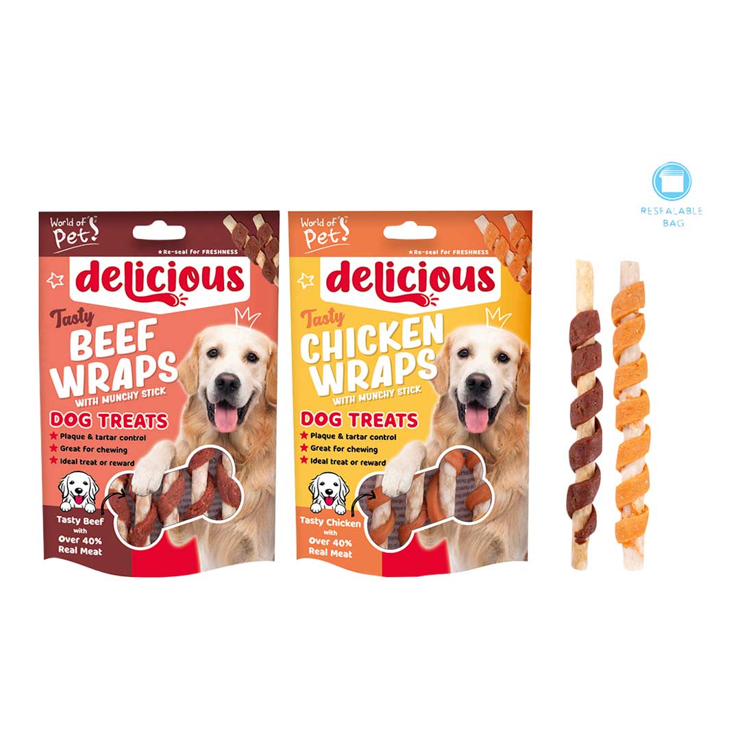 Delicious Chicken & Beef Twist Stick Dog Treats 6 Pack 70g | Jollyes