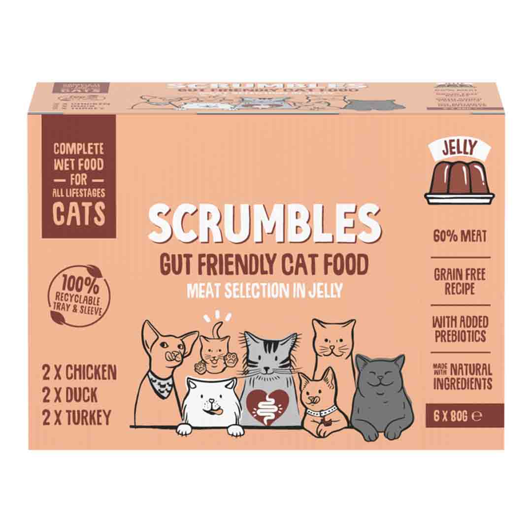 Scrumbles Grain Free Wet Cat Food in Jelly Meat Selection 6x80g | Jollyes