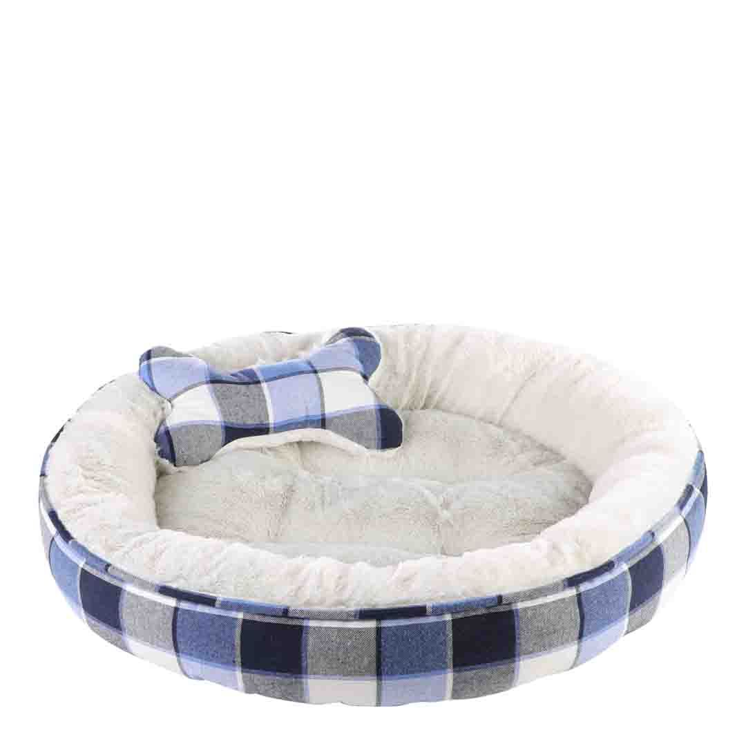 Dream Paws Blue Check Pet Bundle Bed with Blanket & Toy | Dog Beds