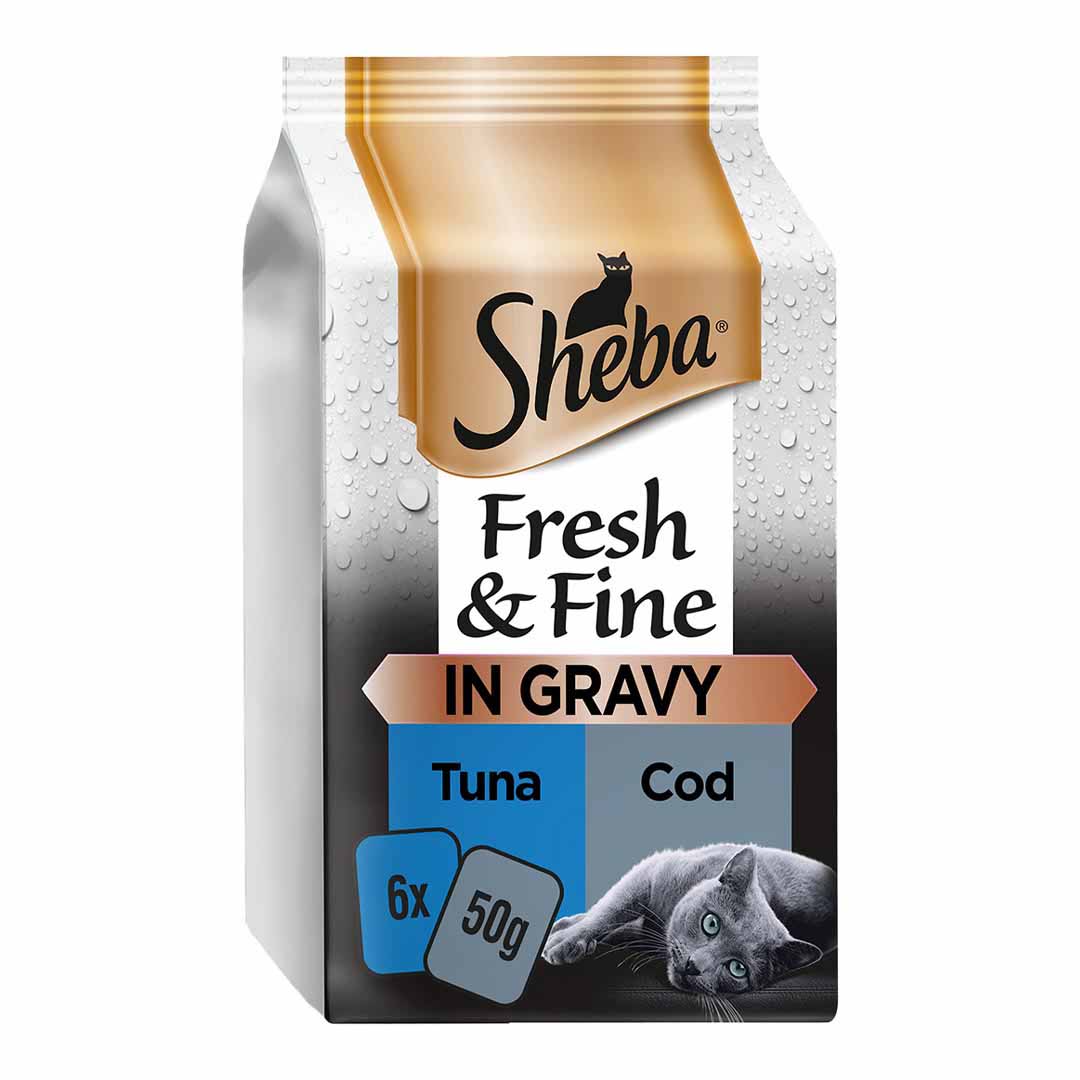 Sheba Fresh & Fine Cat Food Pouches: Tuna & Cod in Gravy 6x50g