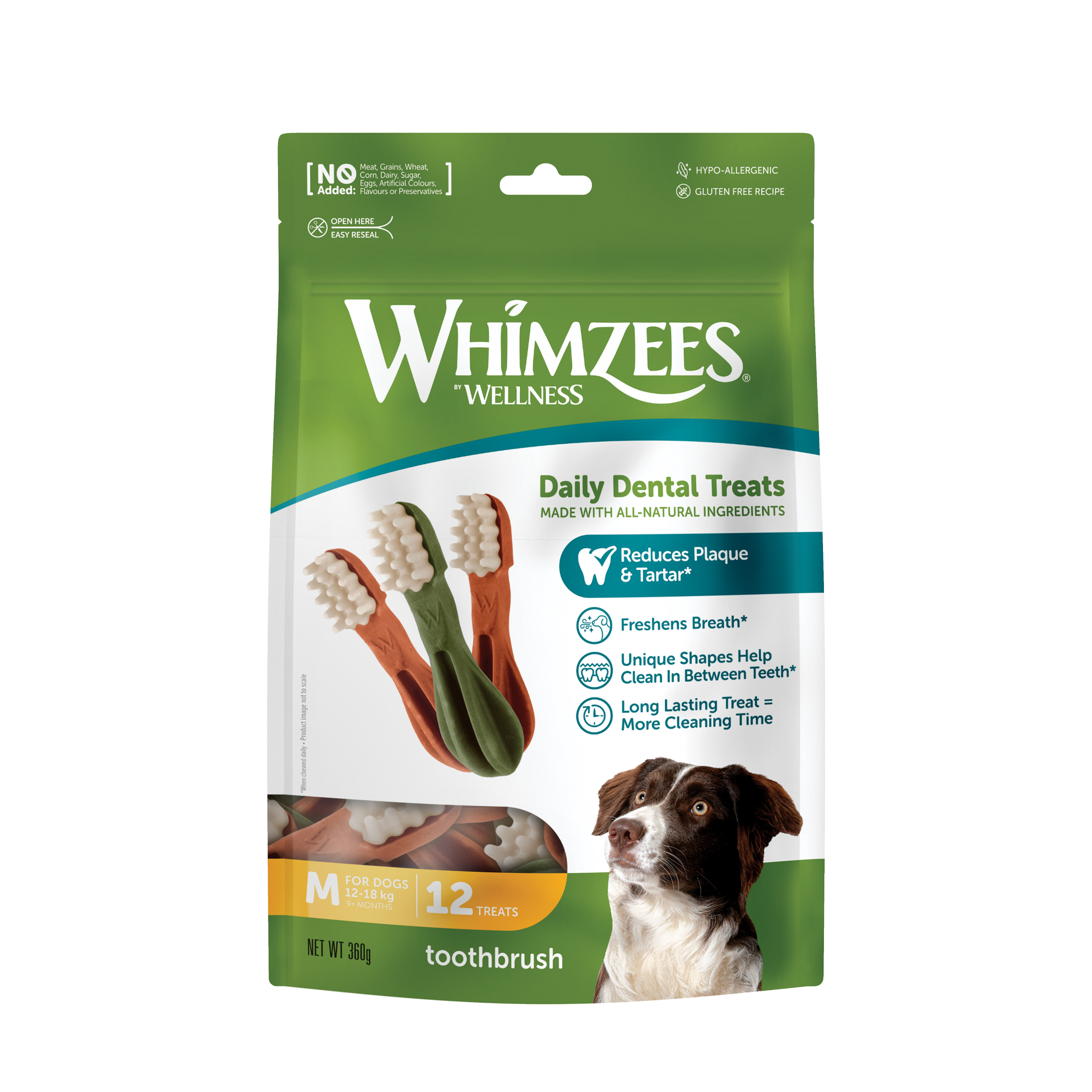 Whimzees Toothbrush Star Medium 80mm x 12 Pack Dog Treats
