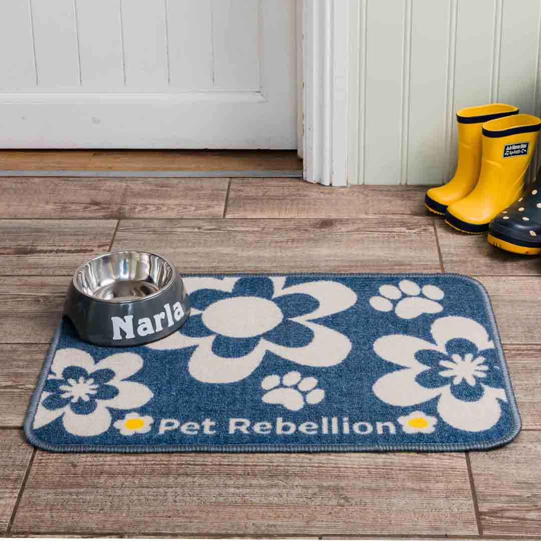 Pet Rebellion | Dinner Mat Flower | Dog Rug Mat | Blue