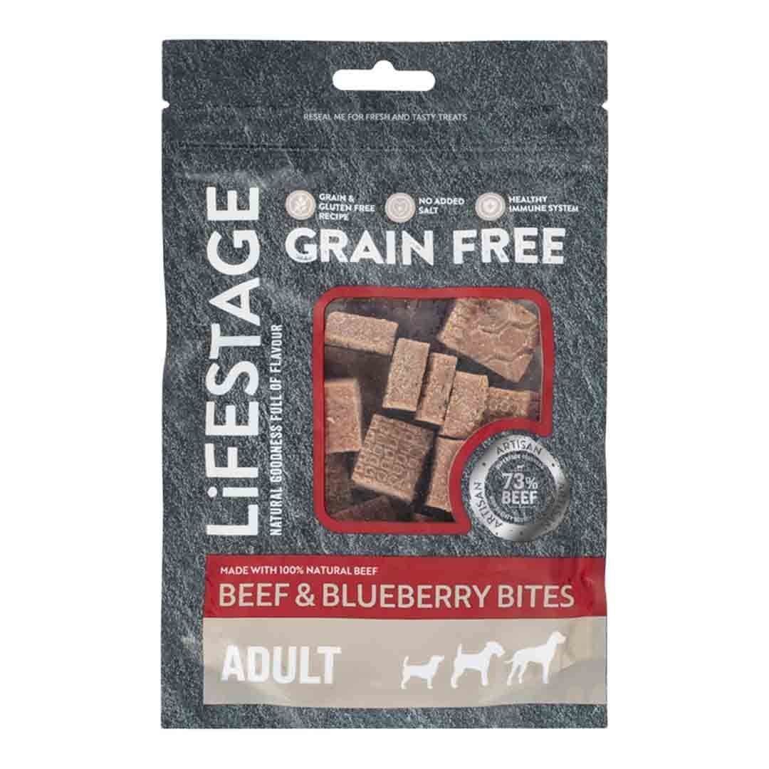 Lifestage Grain Free Beef and Blueberry Bites 80g | Dog Treats