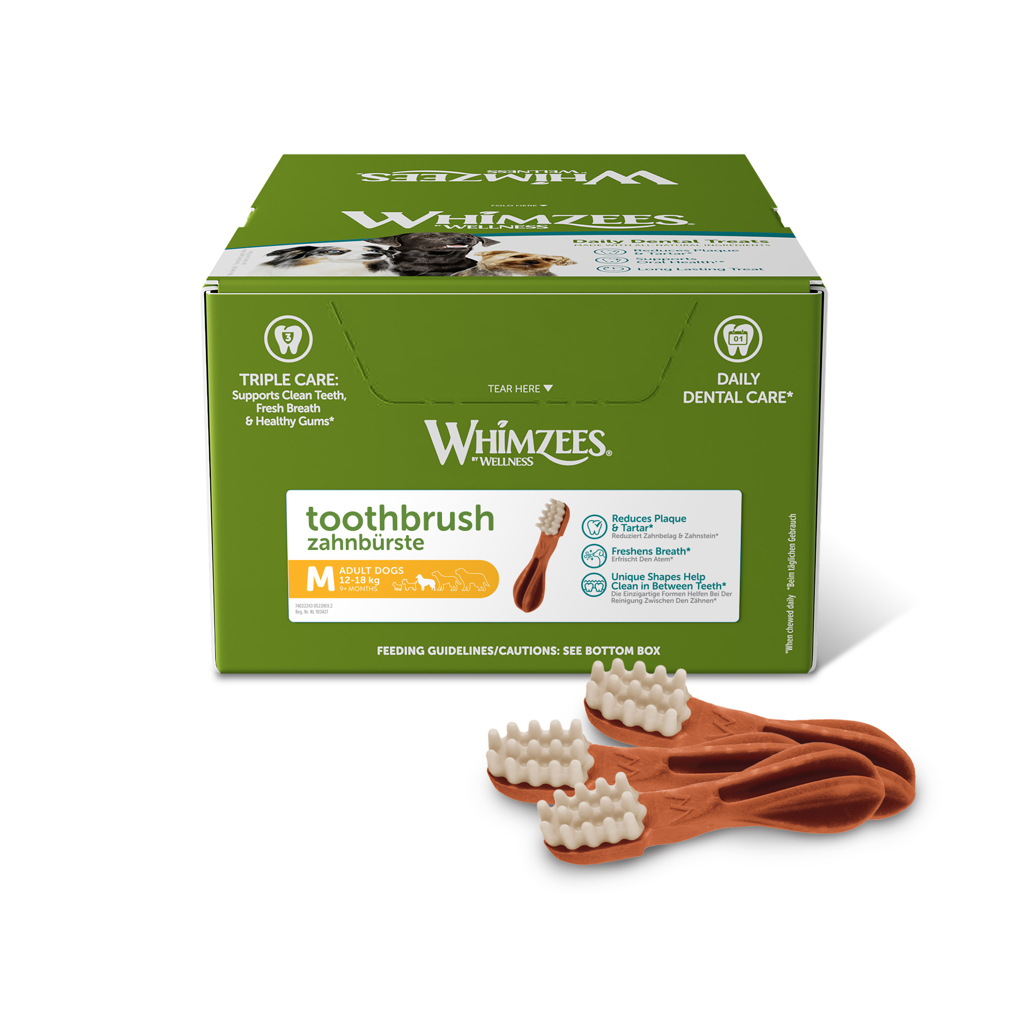 Whimzees Toothbrush Dog Chew Medium 110mm Dog Dental Chews