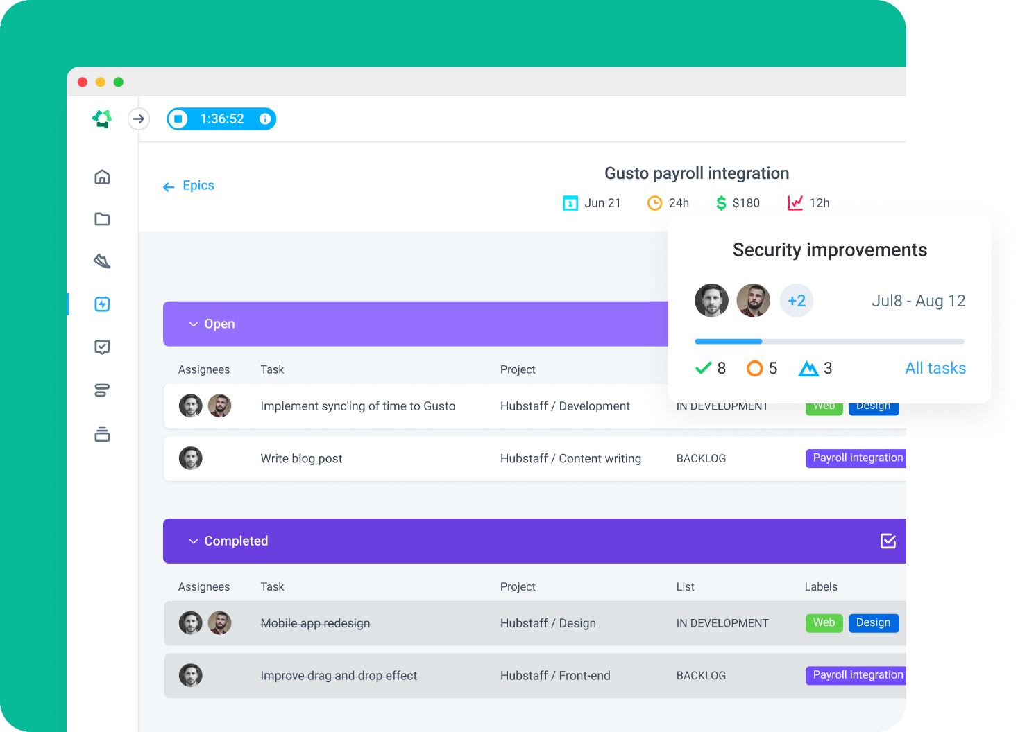 Hubstaff Tasks Project Management Features