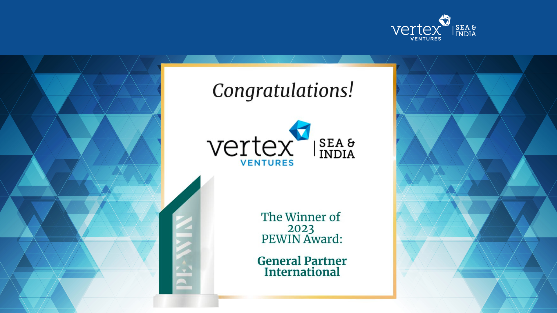 Congratulations Vertex Ventures Southeast Asia & India - PEWIN Award Winner 2023 | Vertex ...