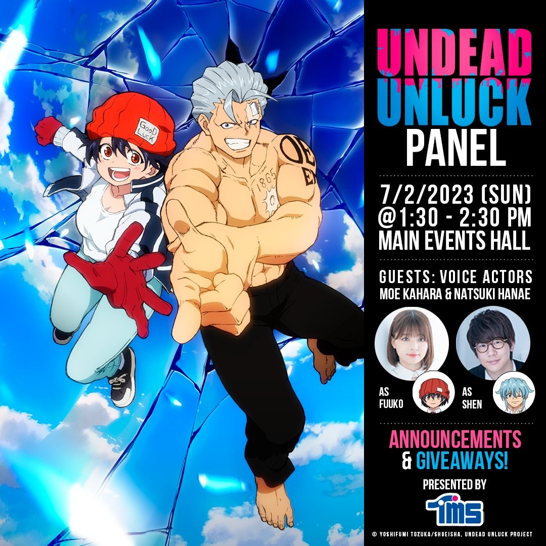 Digital flyer promoting the Undead Unluck panel at Anime Expo 2023 for ...