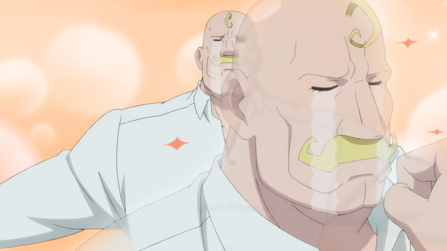 buff anime man crying