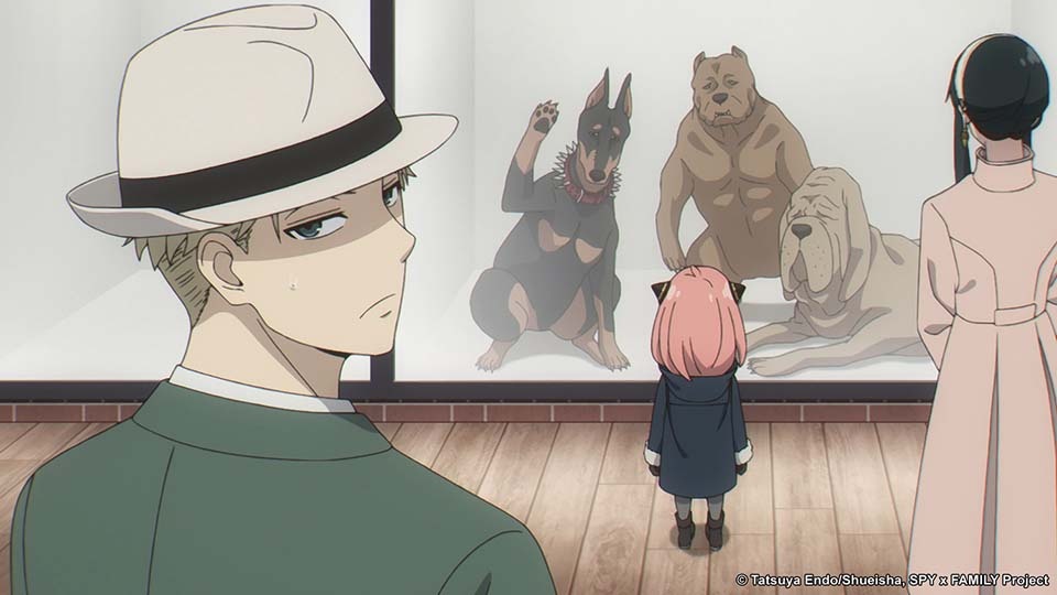 loid, anya, and yor forger with dogs spy x family