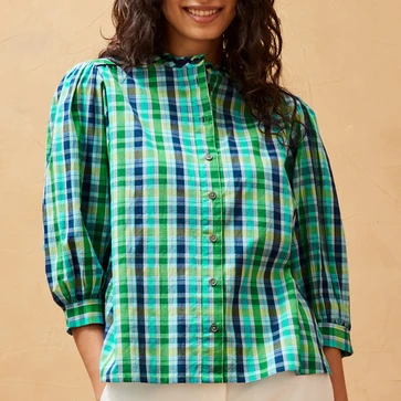 Green Cotton Check Ric Rac Shirt | Women's Shirts | Brora Fashion