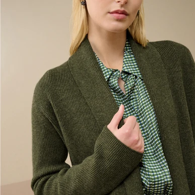 Cashmere Shawl Ribbed Cardigan in Sorrel | Brora Clearance