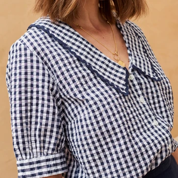 Navy Gingham Ric Rac Shirt | Women's Shirts | Brora Fashion