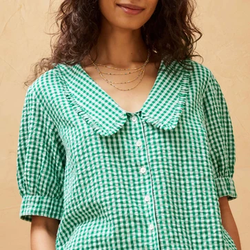 Green Gingham Chelsea Collar Blouse | Women's Shirts | Brora Fashion