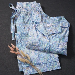 Women's Organic Cotton Pyjamas in Lapis Jungle| Brora Sale
