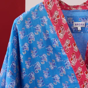 Organic Cotton Patchwork Dressing Gown in Raspberry | Brora