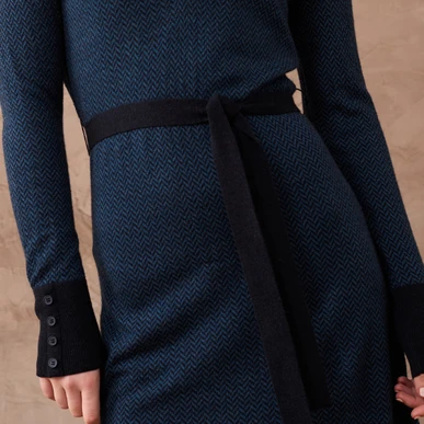 Women's Navy Merino Herringbone Knit Dress | Brora Sale