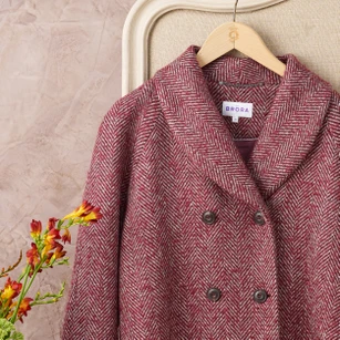 Herringbone Wool Coat in Claret | Coats & Jackets | Brora Fashion