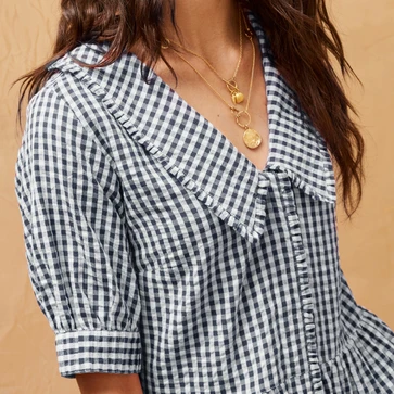 Navy Gingham Chelsea Collar Dress | Women's Dresses | Brora Fashion