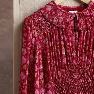 Red Silk Floral Block Print Dress | Women's Dresses | Brora