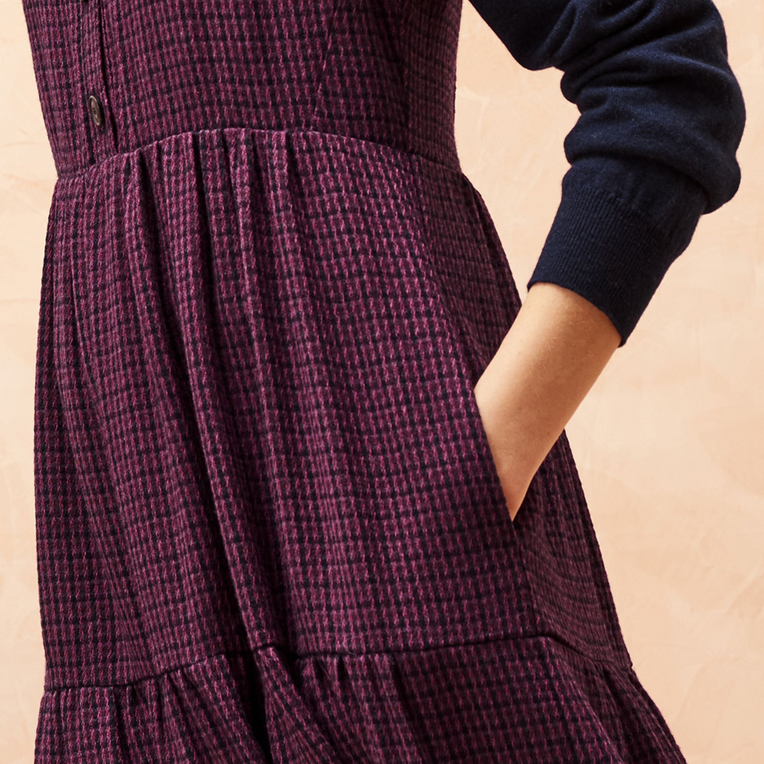 Textured Weave Pinafore Dress in Midnight & Rose | Brora