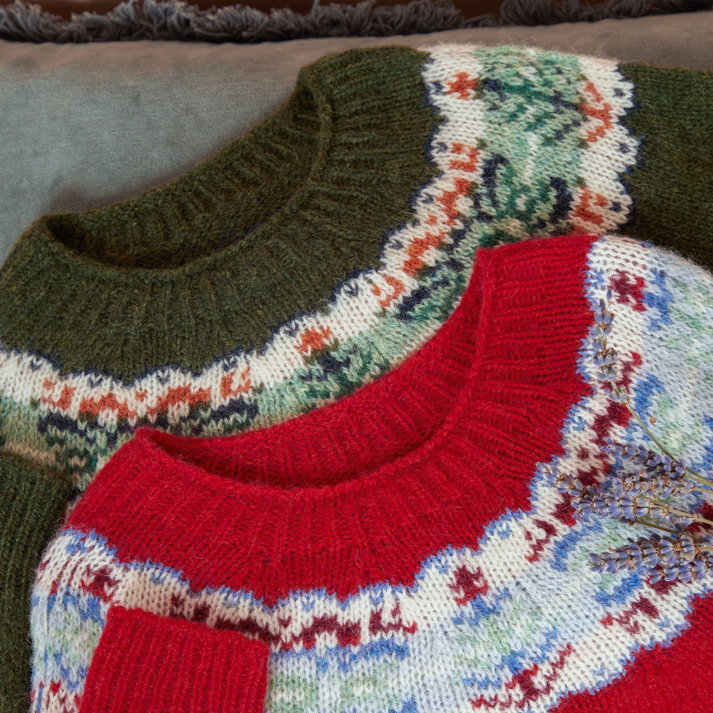 Wool Fair Isle Yoke Jumper in Moss | Women's Knitwear | Brora