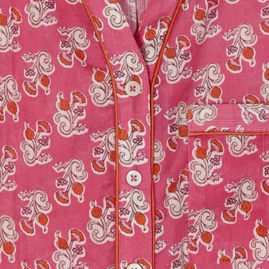 Organic Cotton Block Print Pyjamas in Raspberry | Brora