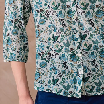 Liberty Print Silk Blouse in Sky Blue | Women's Blouses | Brora Fashion