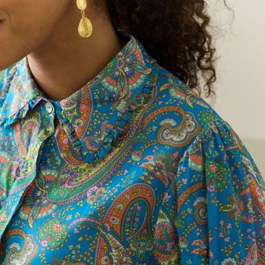 Peacock Liberty Print Cotton Chiffon Blouse | Women's | Brora