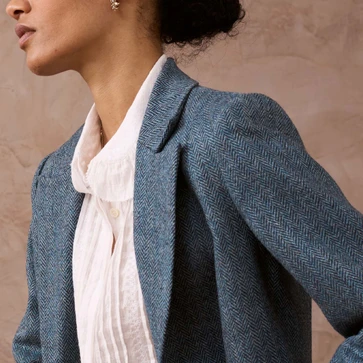 Blue Herringbone Wool Blazer | Women's Jackets | Brora Fashion