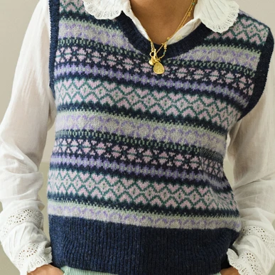 Wool Fair Isle Tank in Navy | Womenswear | Brora Fashion