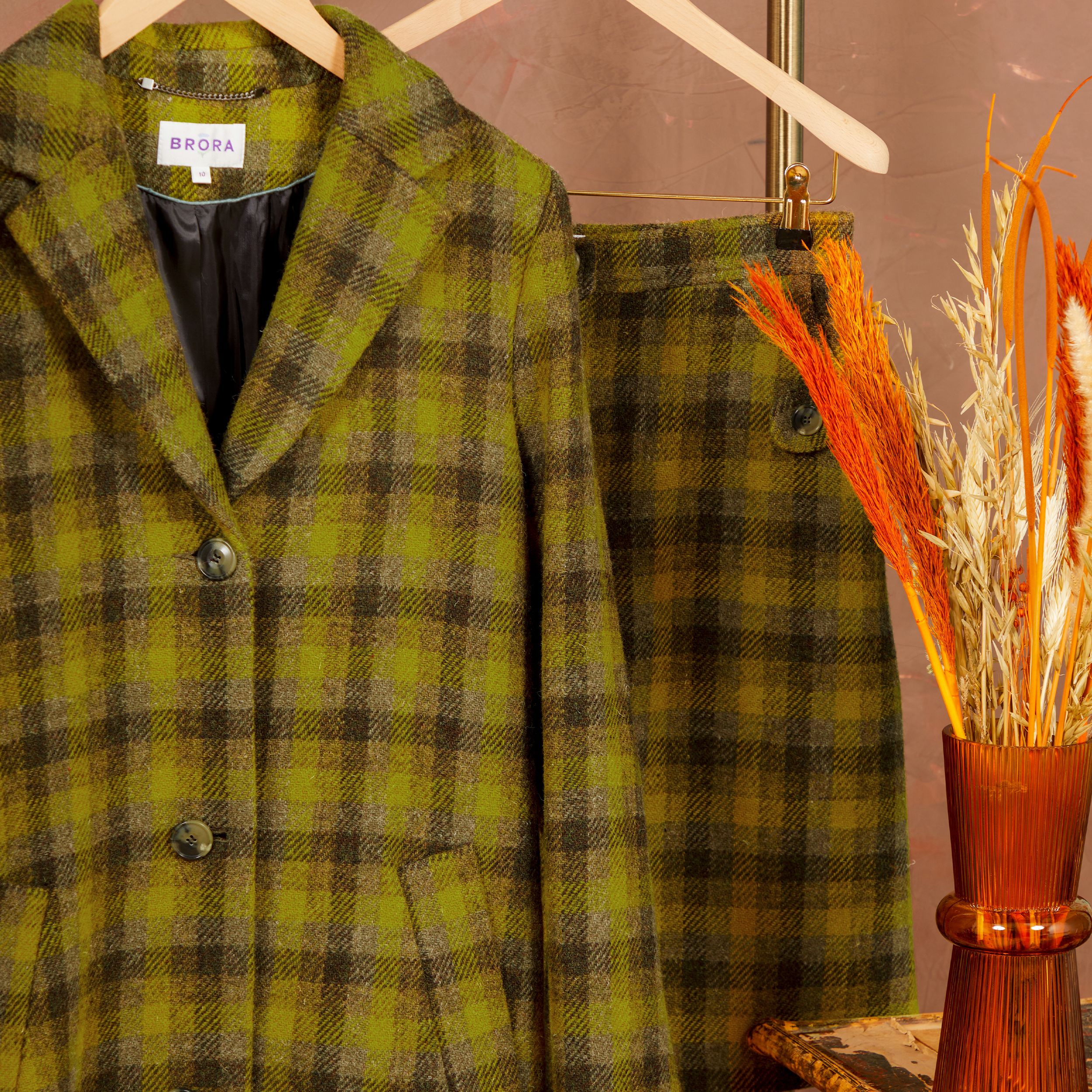 Yellow & Green Harris Tweed Coat | Women's Coats | Brora Fashion