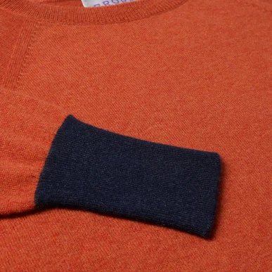 Scottish Cashmere Batwing Jumper in Spice & French Navy