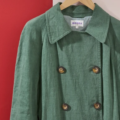 Verdigris Washed Linen Trench Coat | Women's Jackets | Brora