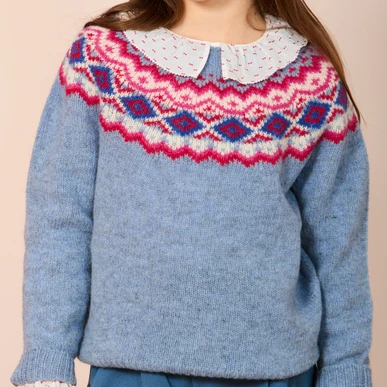 Blue Wool Fair Isle Yoke Jumper | Childrenswear | Brora