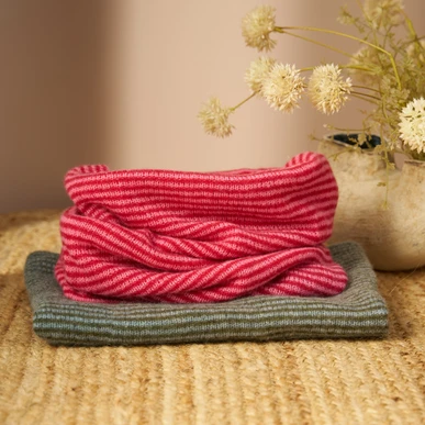 Cashmere Gauzy Stripe Snood in Mercury & Sorrel | Brora Clearance