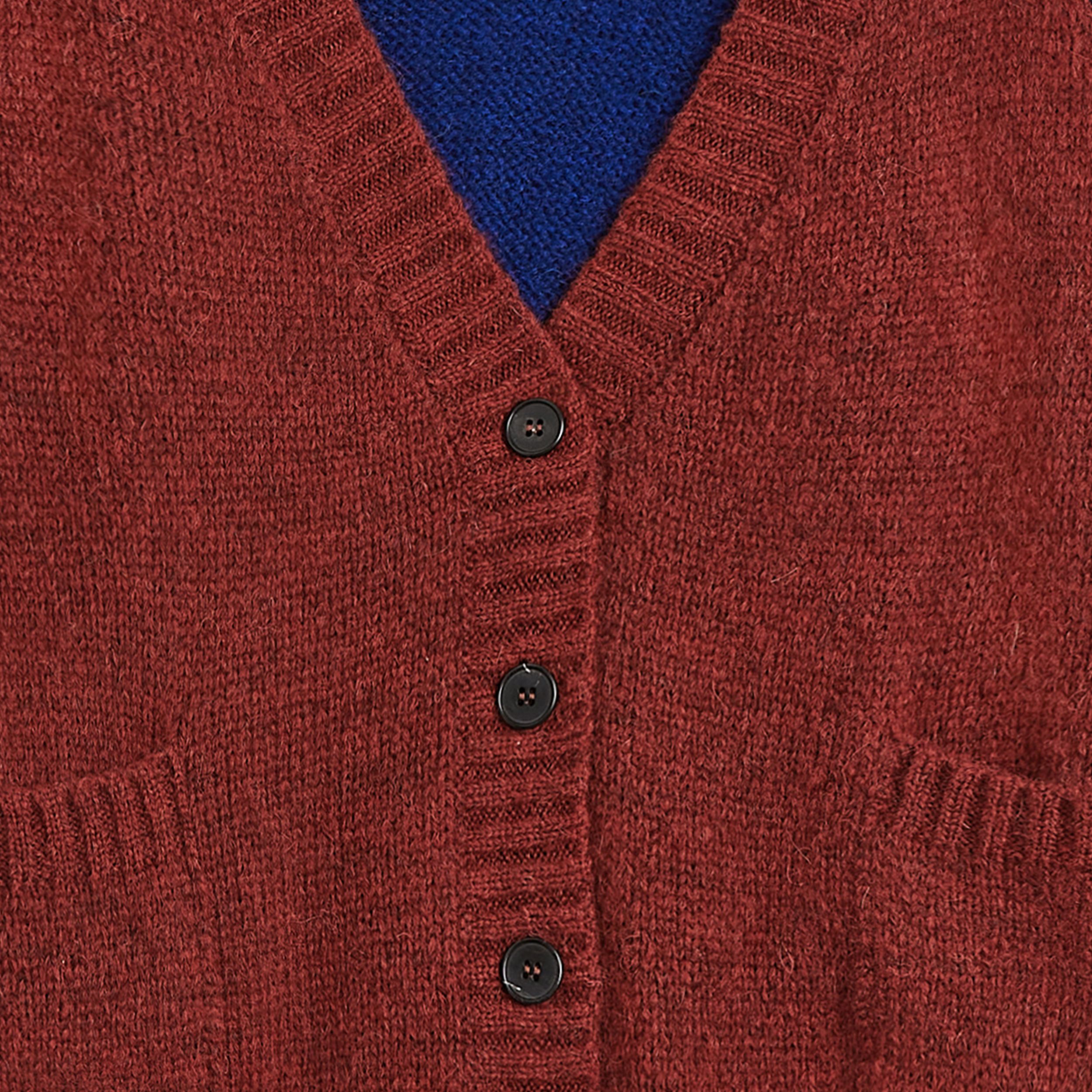 Alpaca Colour Block Cardigan in Spice & Ultramarine | Knitwear | Brora