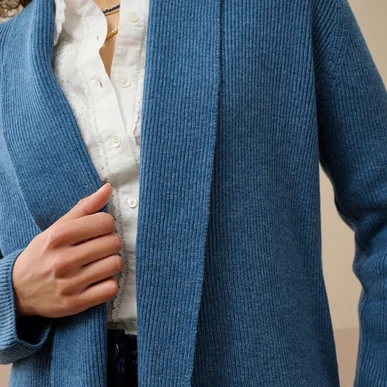 Cashmere Shawl Ribbed Cardigan in Dusk | Brora Clearance